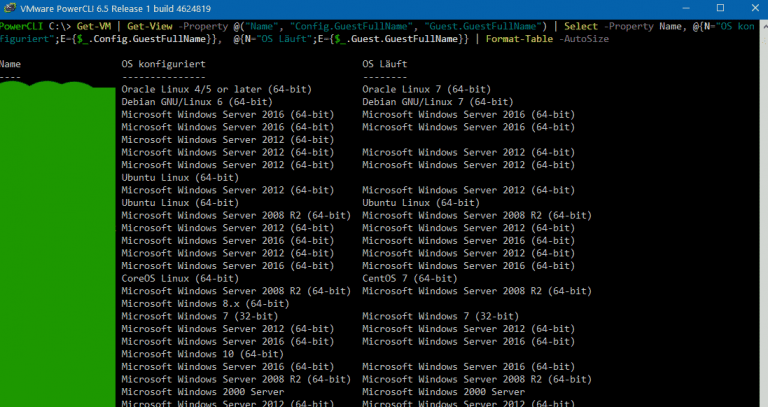 VMware vSphere VCSA/vCenter Liste über VMs mit Betriebssystemen ... VMware vSphere VCSA/vCenter Liste über VMs mit Betriebssystemen ...